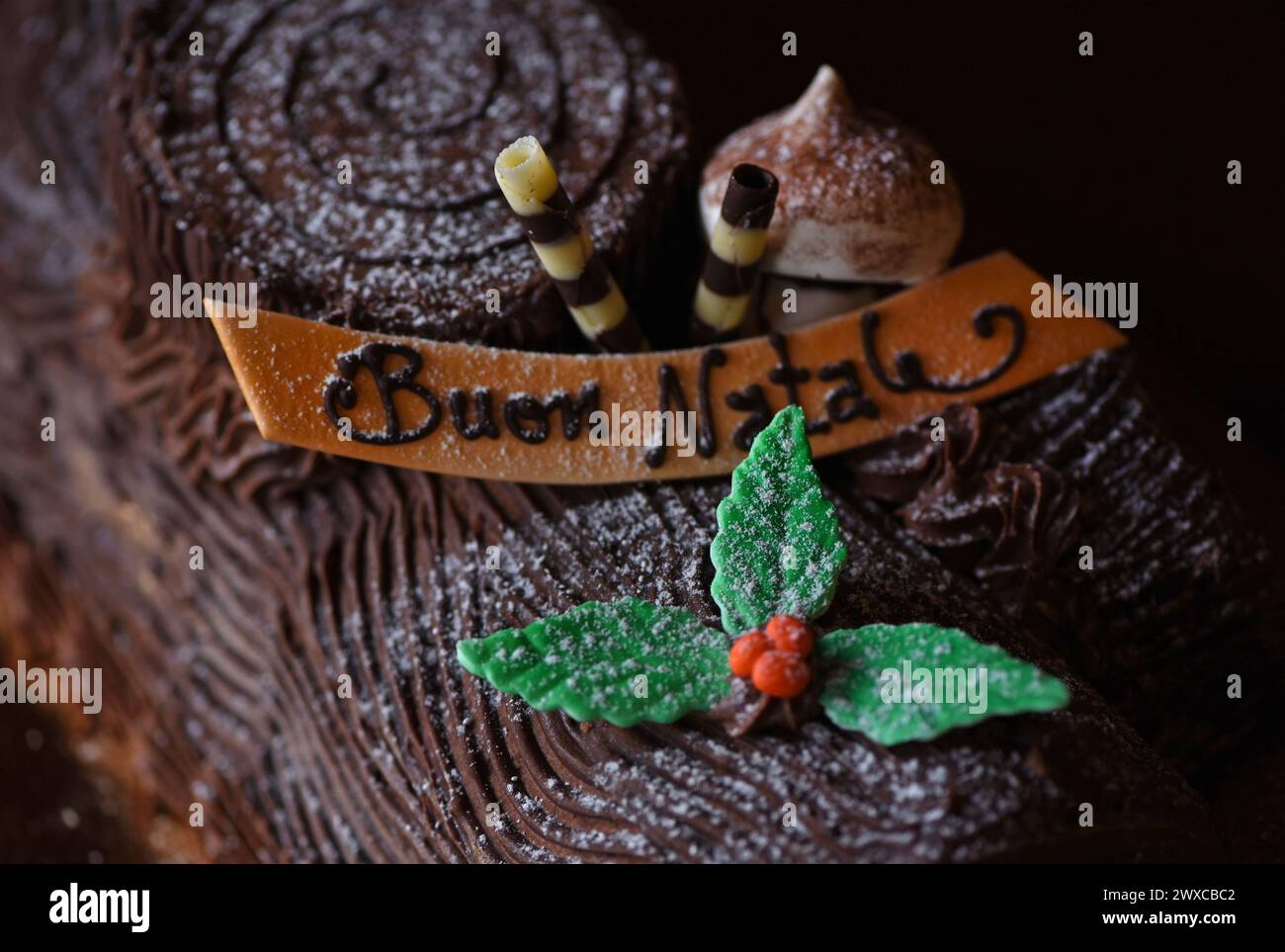 The annual Christmas treat, the Yule Log, a chocolate sponge cake ...