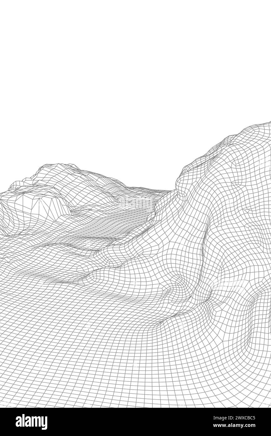 Abstract vector wireframe landscape background. 3D futuristic mesh ...