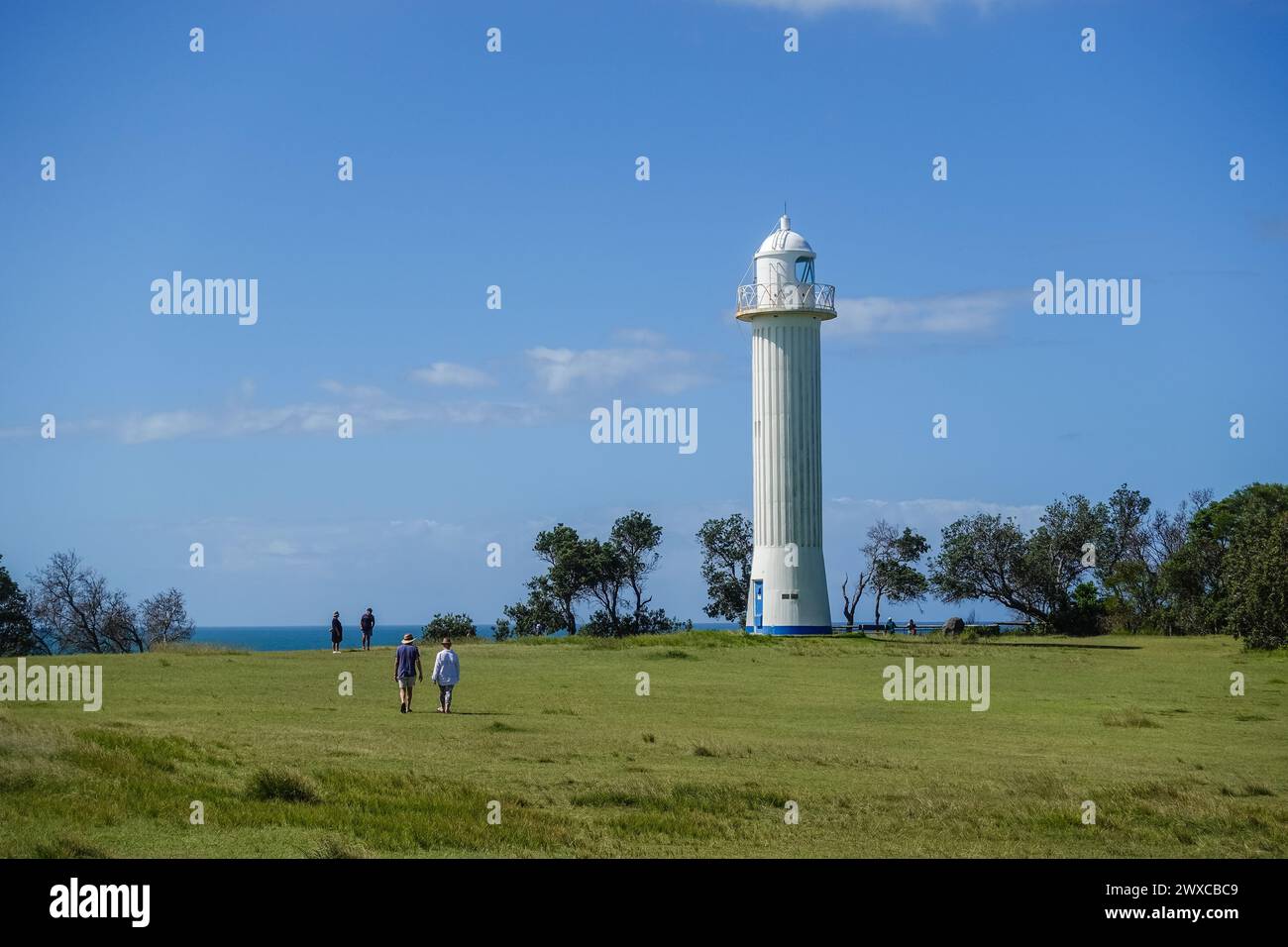 Yamba Lighthouse, a white lighthouse to guide ships, since 1880, in NSW ...