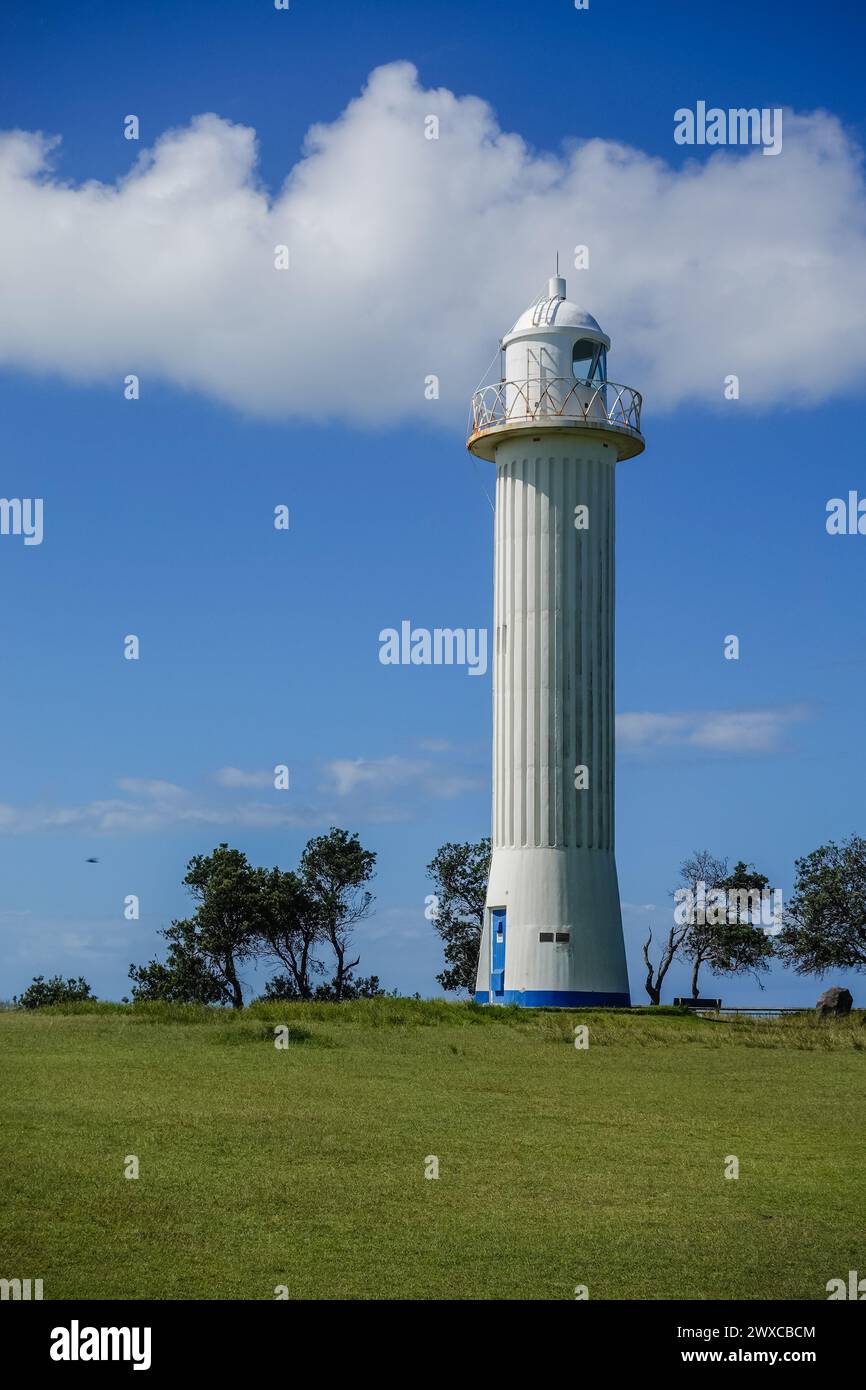 Yamba Lighthouse, a white lighthouse to guide ships, since 1880, in NSW ...