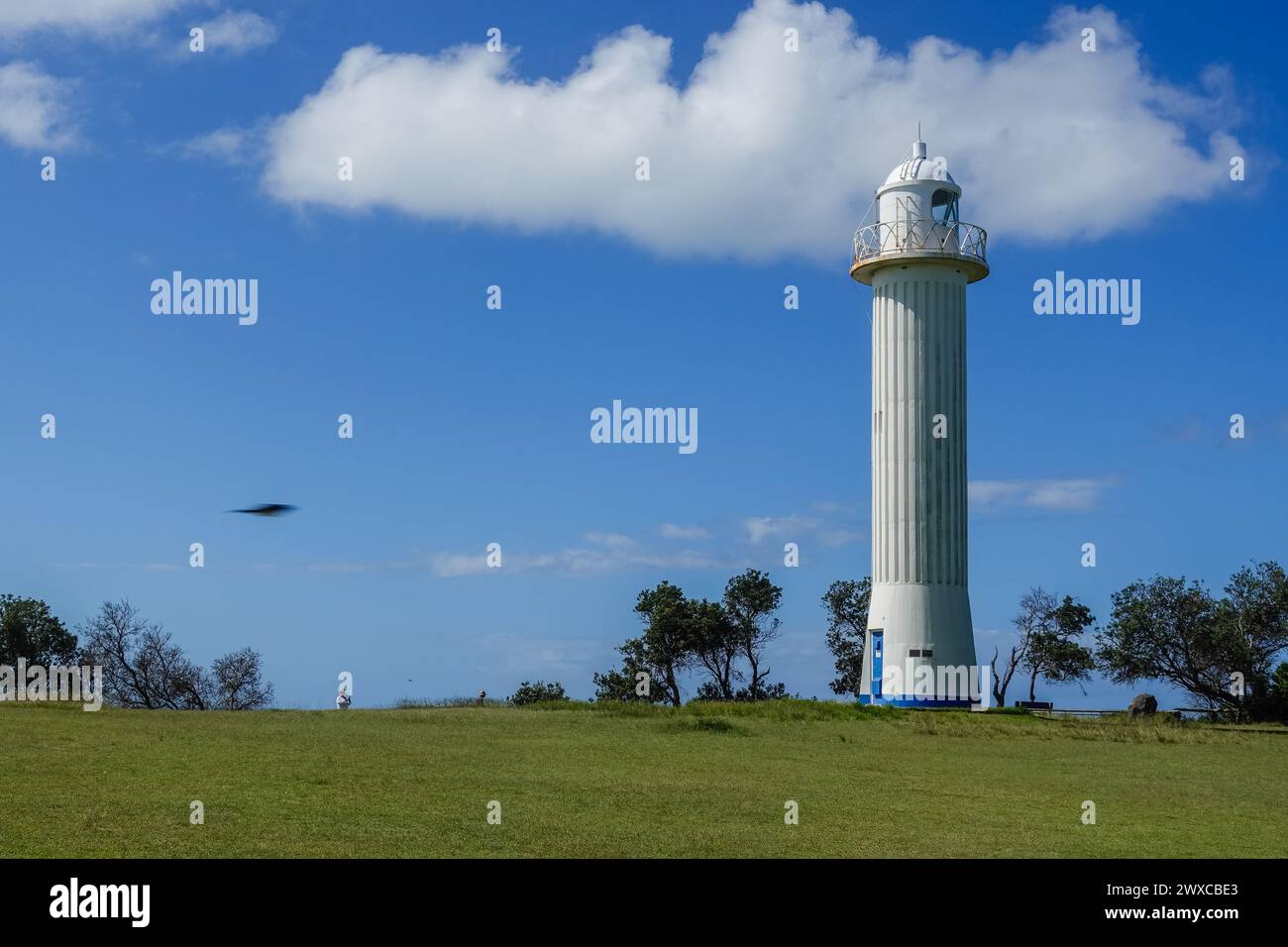 Yamba Lighthouse, a white lighthouse to guide ships, since 1880, in NSW ...