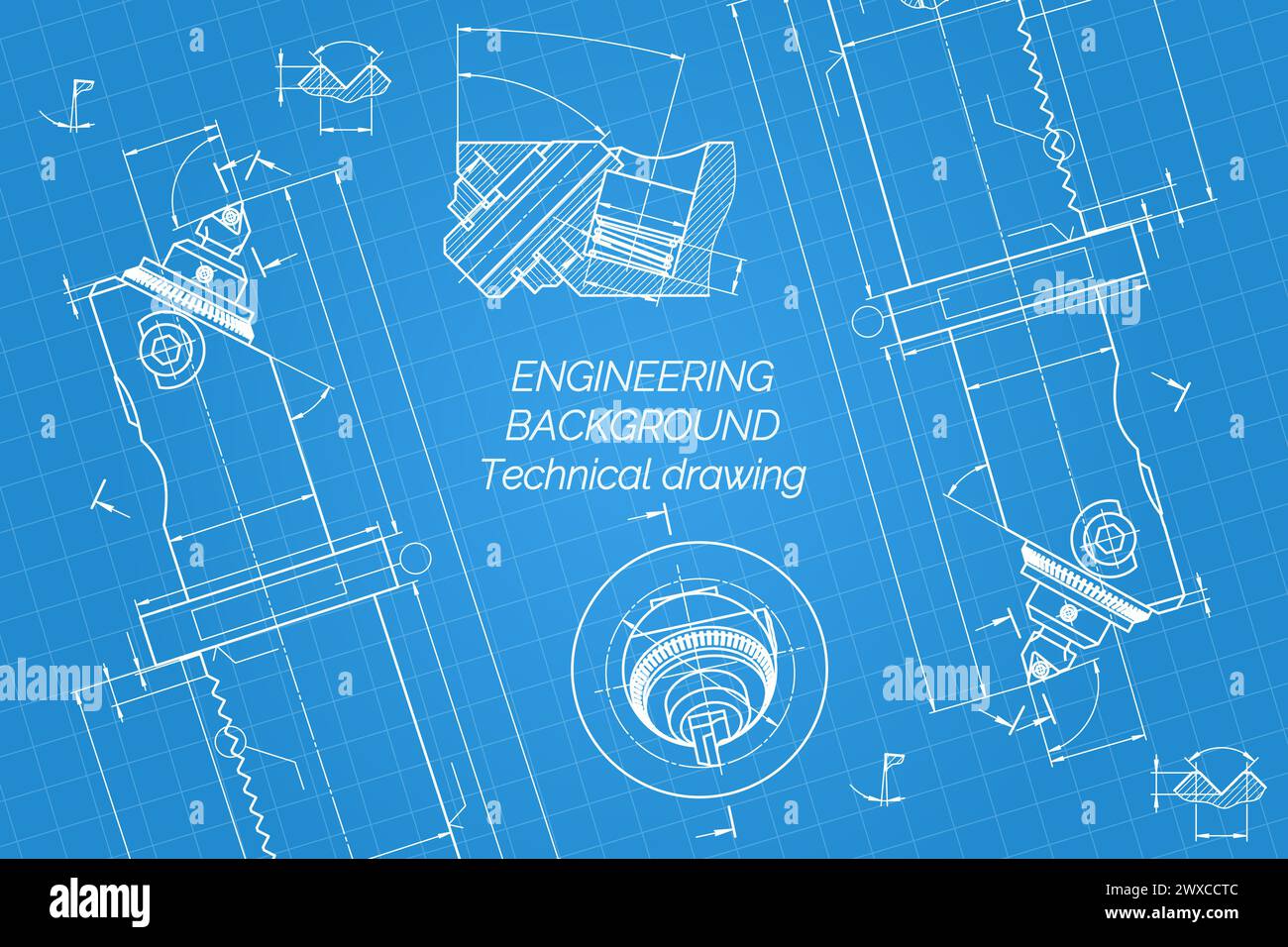 Mechanical engineering drawings on blue background. Boring bar with ...