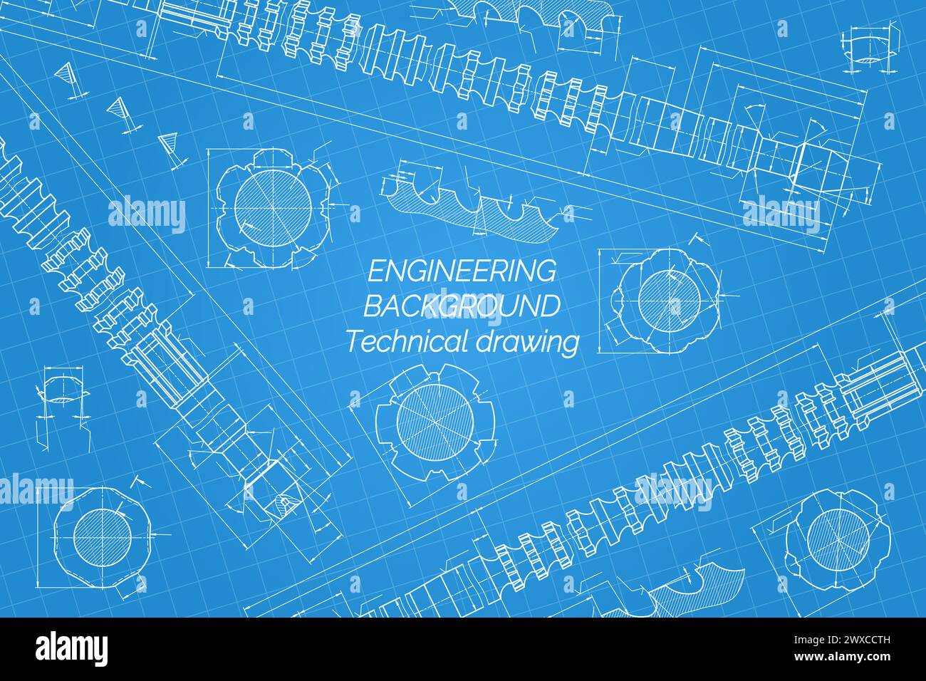 Mechanical engineering drawings on blue background. Broach. Technical ...