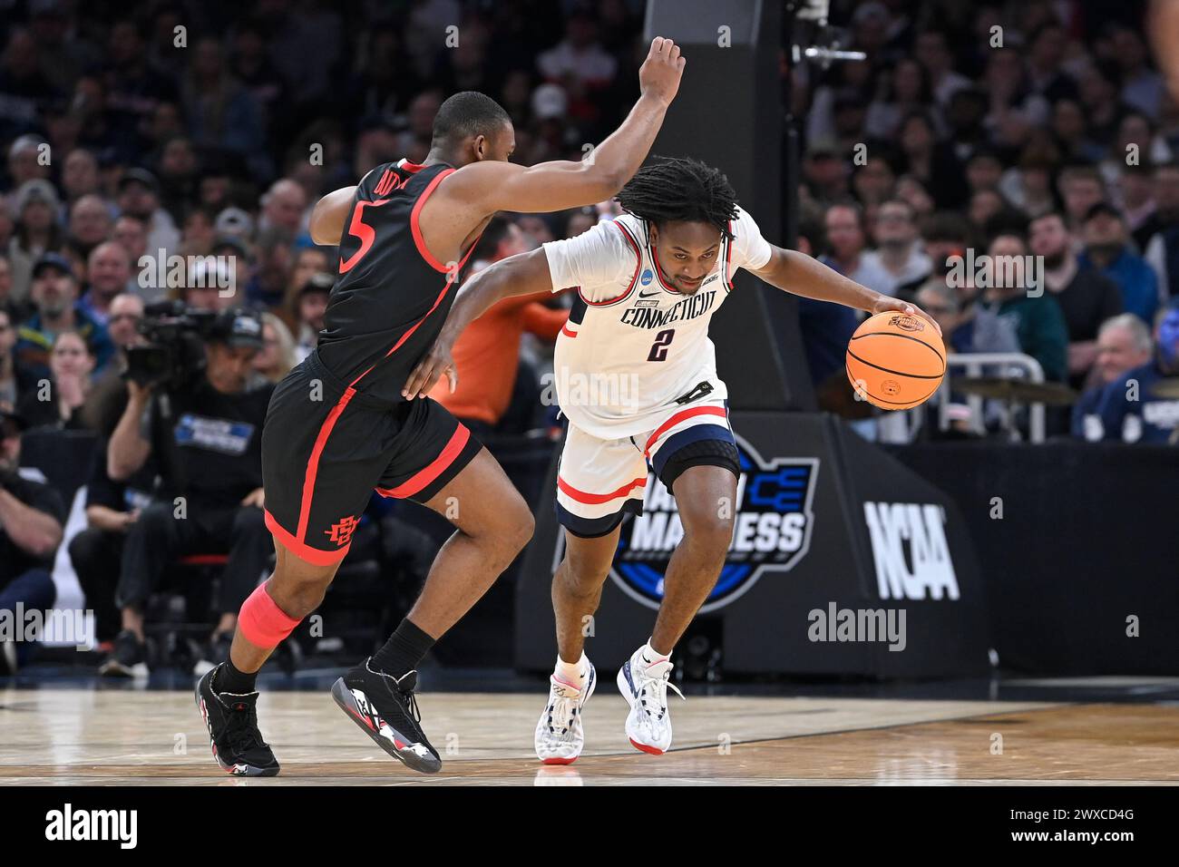 TD Garden. 28th Mar, 2024. Boston, Mass: Connecticut Huskies guard ...