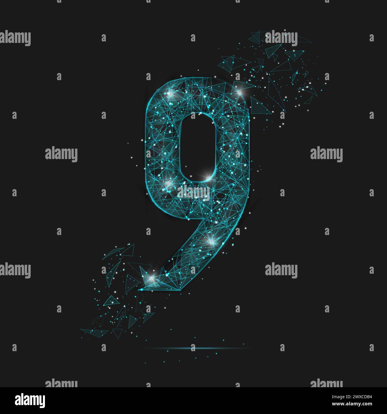 Abstract isolated blue image of a number nine. Polygonal illustration ...