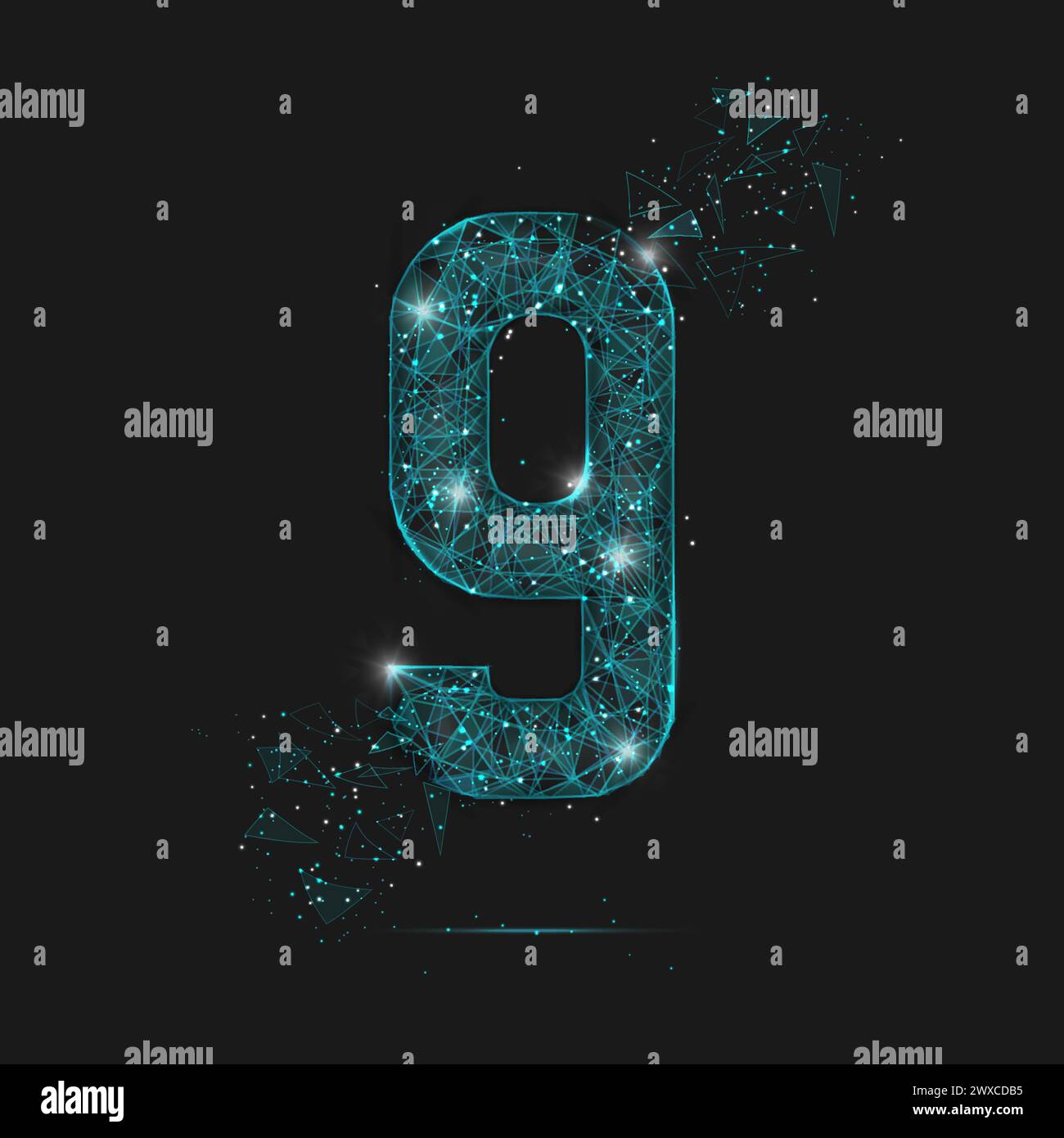 Abstract isolated blue image of a number nine. Polygonal illustration ...