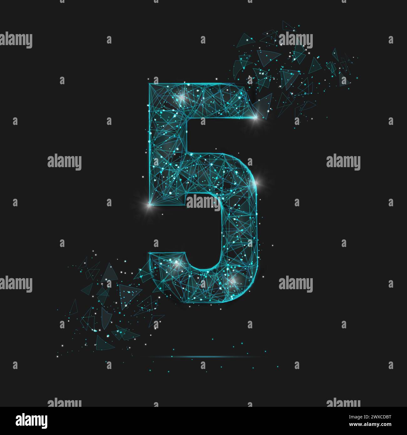 Abstract isolated blue image of a number five. Polygonal illustration ...