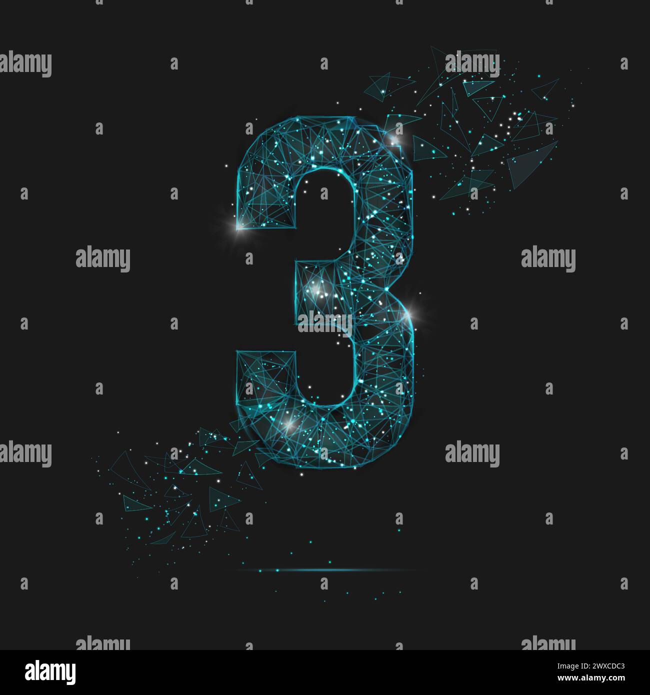 Abstract isolated blue image of a number three. Polygonal illustration ...