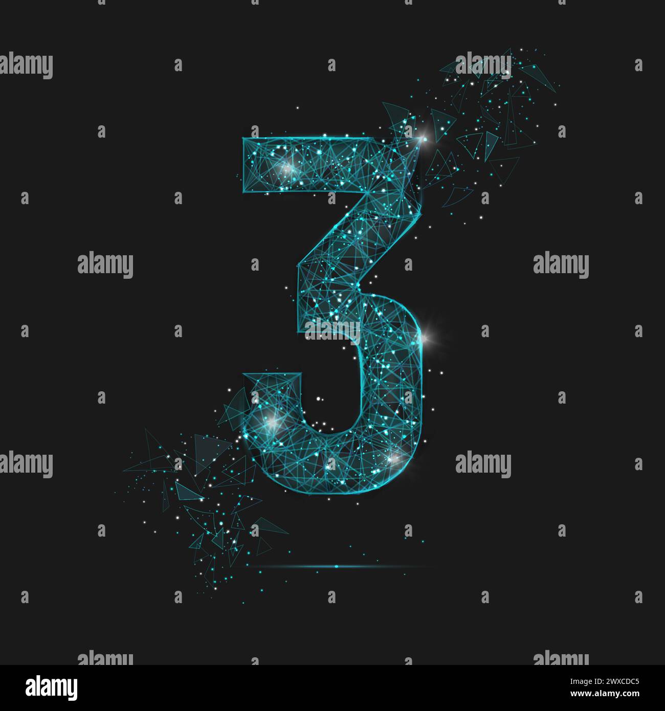 Abstract isolated blue image of a number three. Polygonal illustration ...