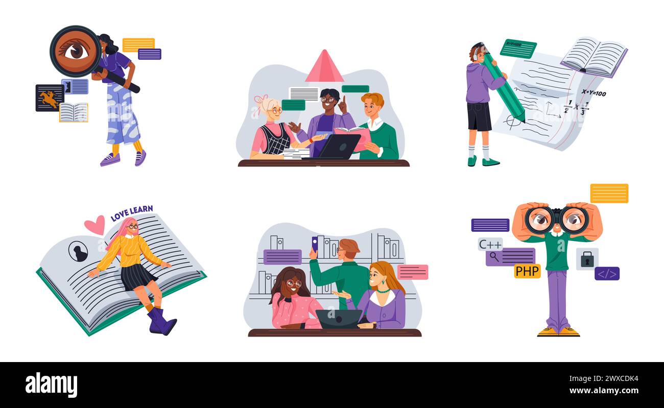 Vector Set of people studying Stock Vector Image & Art - Alamy