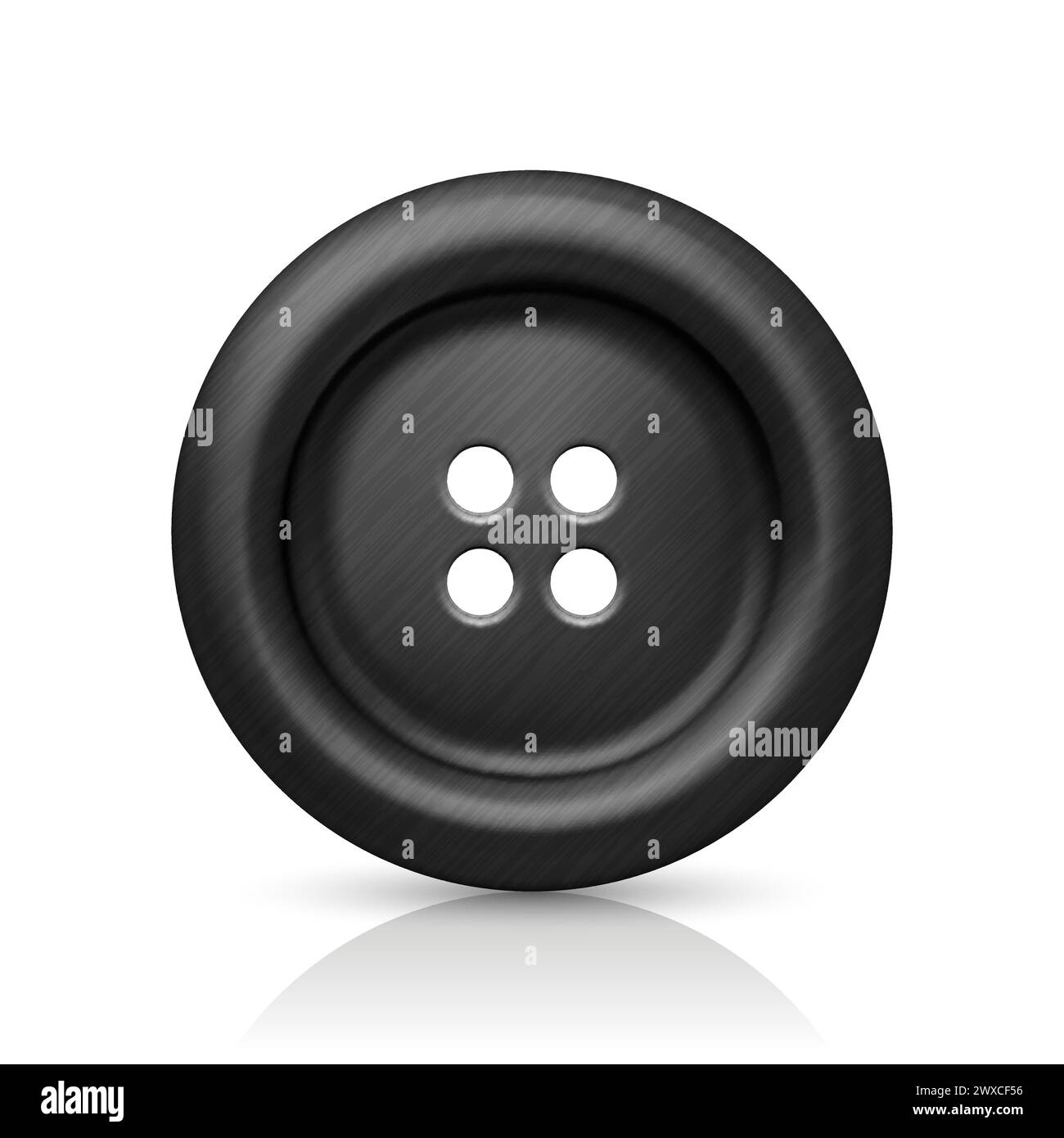 Vector Detailed Black Metal Four-Hole Sewing Button with Reflection ...