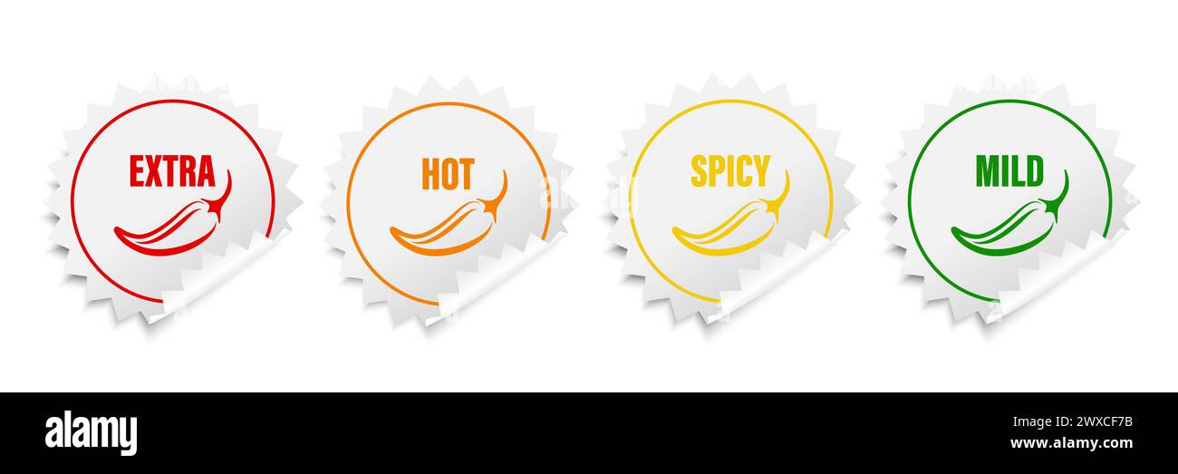 Realistic Vector Round Stickers with Spicy Chili Pepper Icon, Food ...