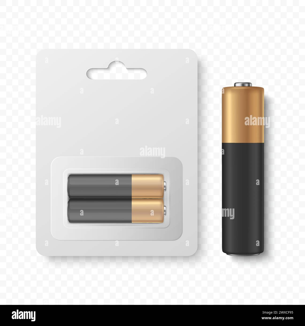 Vector 3D Realistic Alkaline Battery Set in Paper Blister Closeup ...