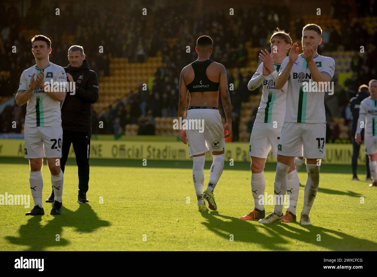 A dejected Lewis Gibson of Plymouth Argyle and Adam Randell of Plymouth ...