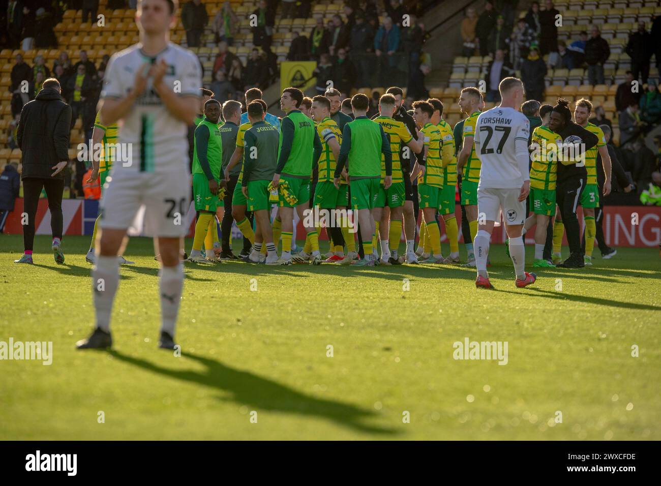 Norwich City players congratulating their 2-1 win during the Sky Bet ...