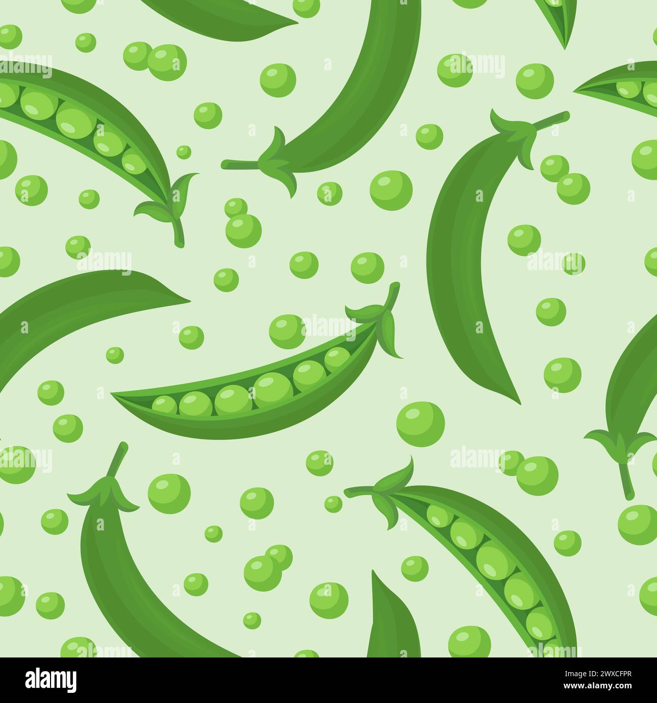 Vector Seamless Pattern with Flat Green Pea Pod. Cartoon Green Peas ...