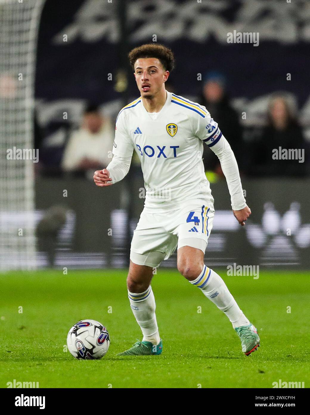 Watford, UK. 29th Mar, 2024. Leeds United's Ethan Ampadu in action ...