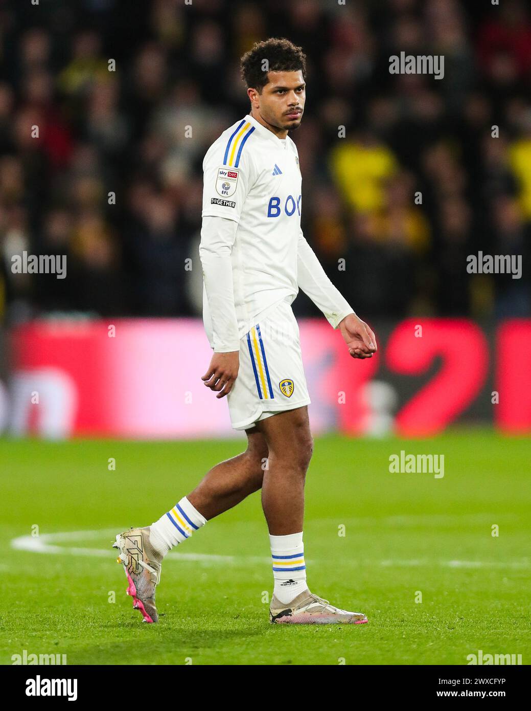 Watford, UK. 29th Mar, 2024. Leeds United's Georginio Rutter in action ...