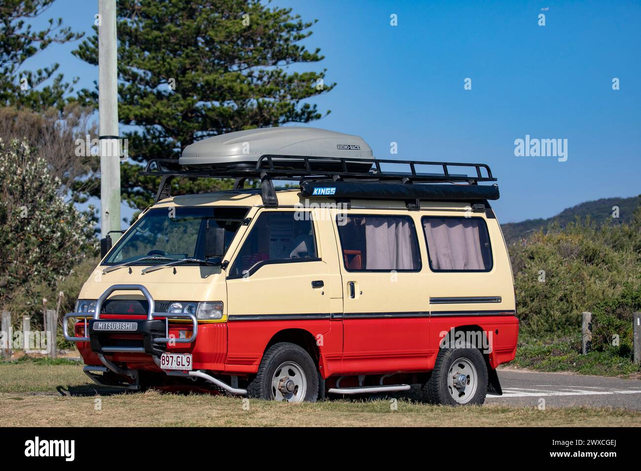 Mitsubishi delica two tone camper van parked Palm Beach car park ...