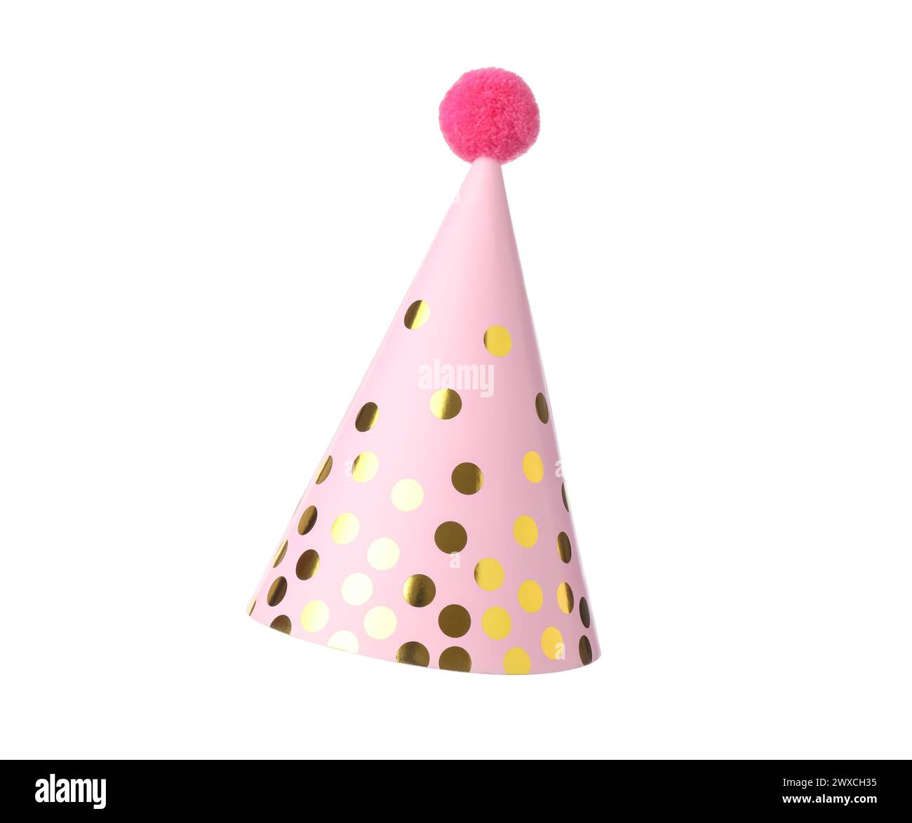One pink party hat isolated on white Stock Photo - Alamy