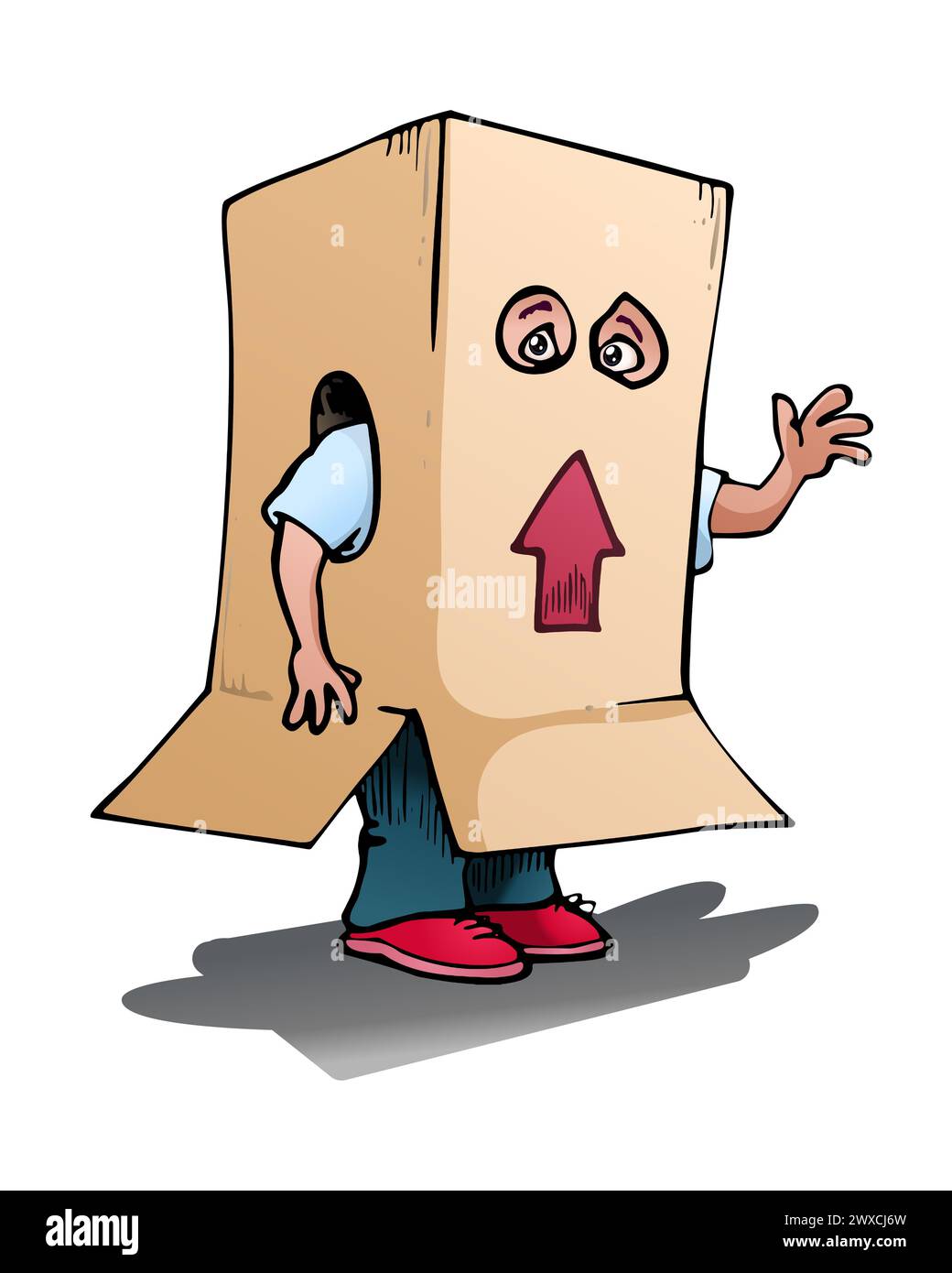 illustration of a man covering by a box on isolated white background ...