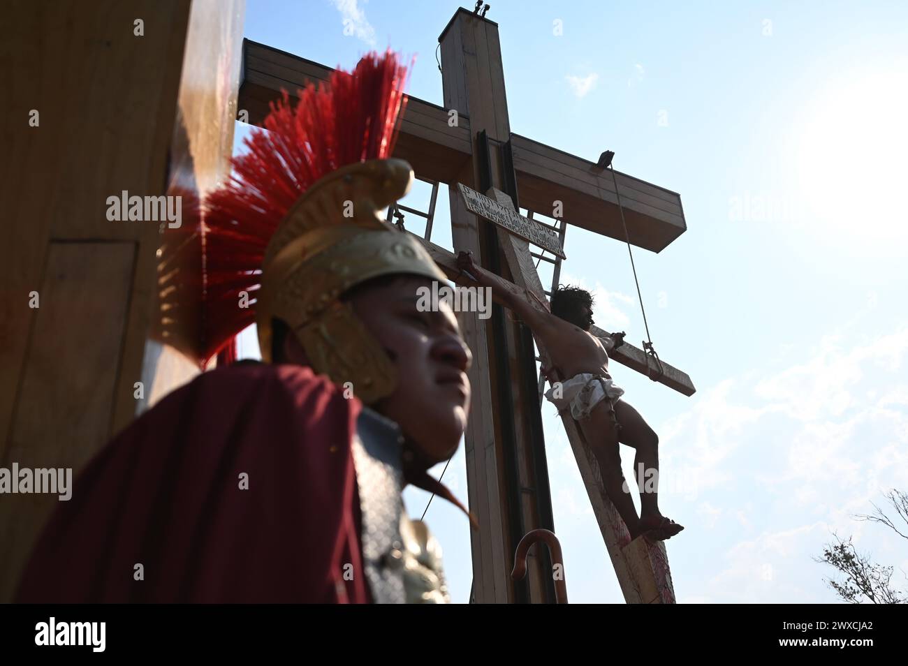 March 29, 2024, Mexico City, Mexico: An actor representing Jesus Christ ...