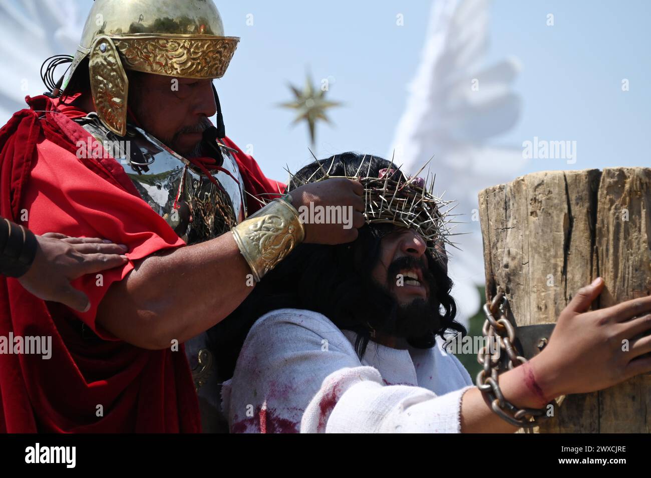 March 29, 2024, Mexico City, Mexico: An actor representing Jesus Christ ...