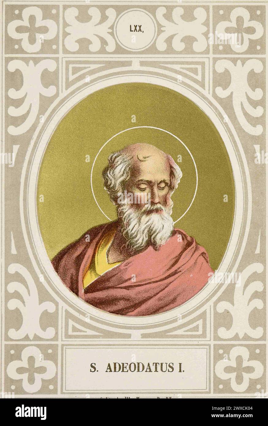 A 1879 engraving of Pope Adeodatus I who was pontiff from AD615 to ...