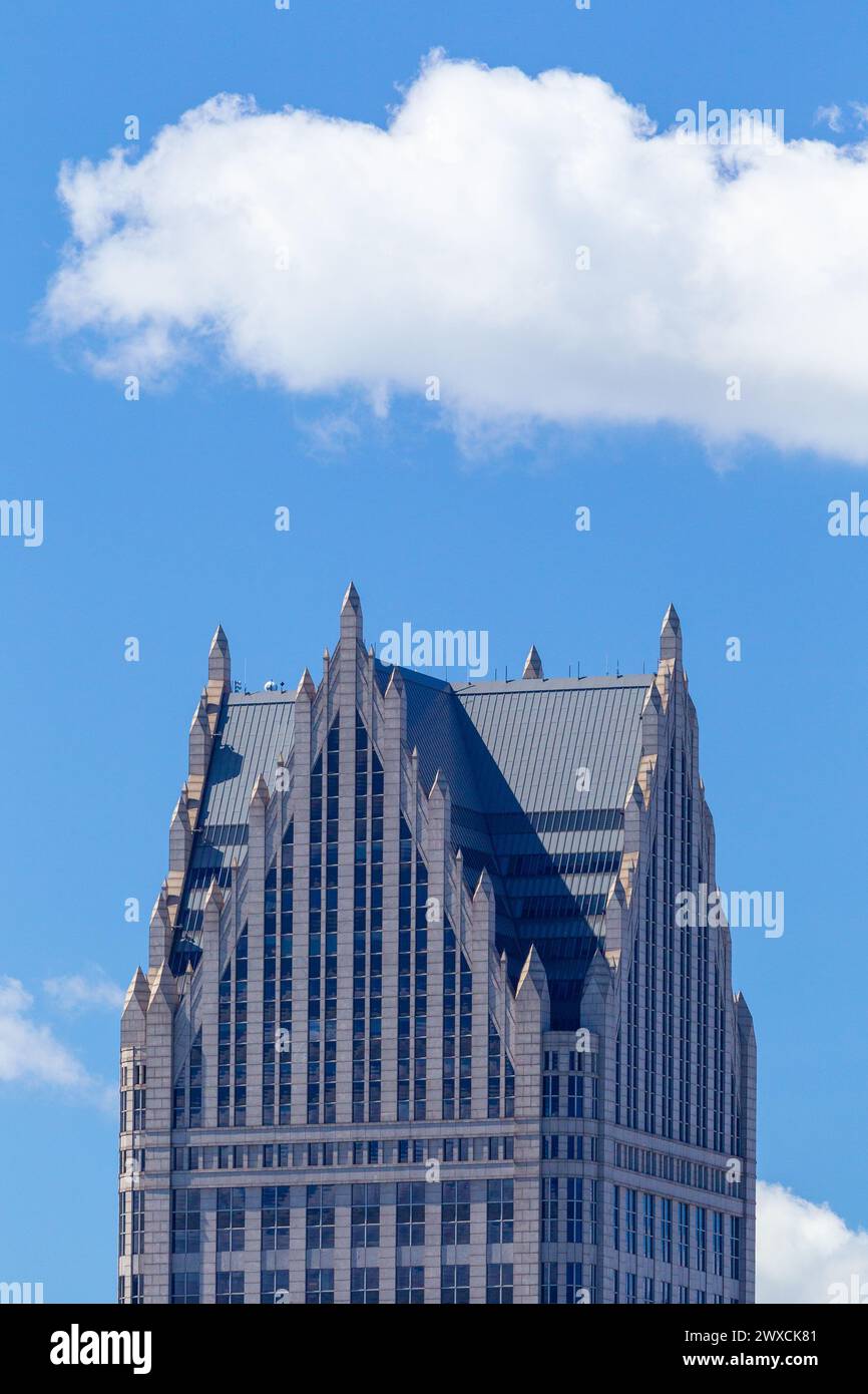 Rooftop architectural detail from Ally Detroit Center, formerly One ...