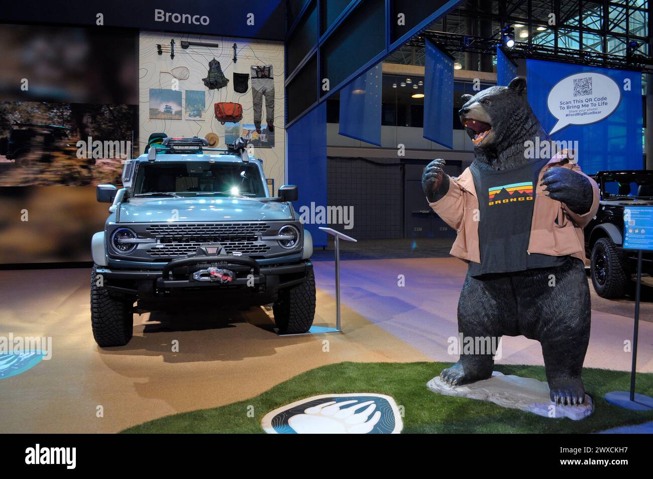 A Ford Bronco Everglades vehicle is seen next to a model bear on the ...