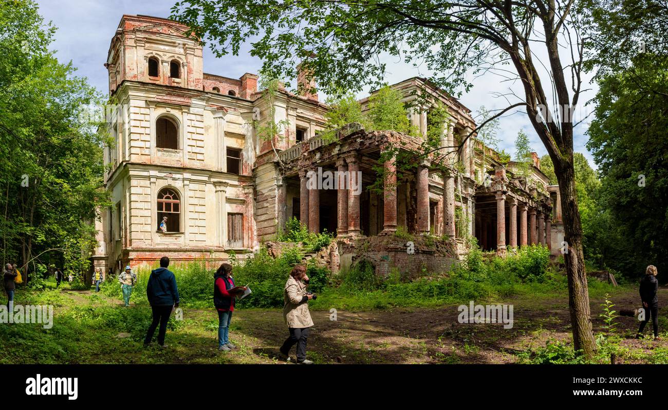 Sanatorium Pavlishchev-Bor, Russia - July 2019: The ruins of the palace ...