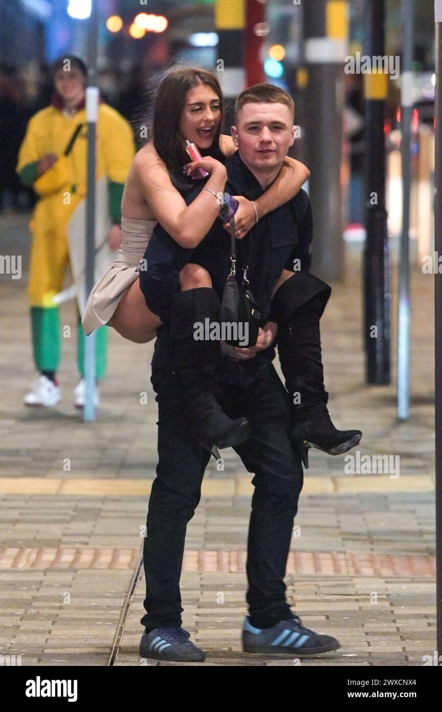Broad Street, Birmingham, March 30th 2024 - Easter Revellers got into ...