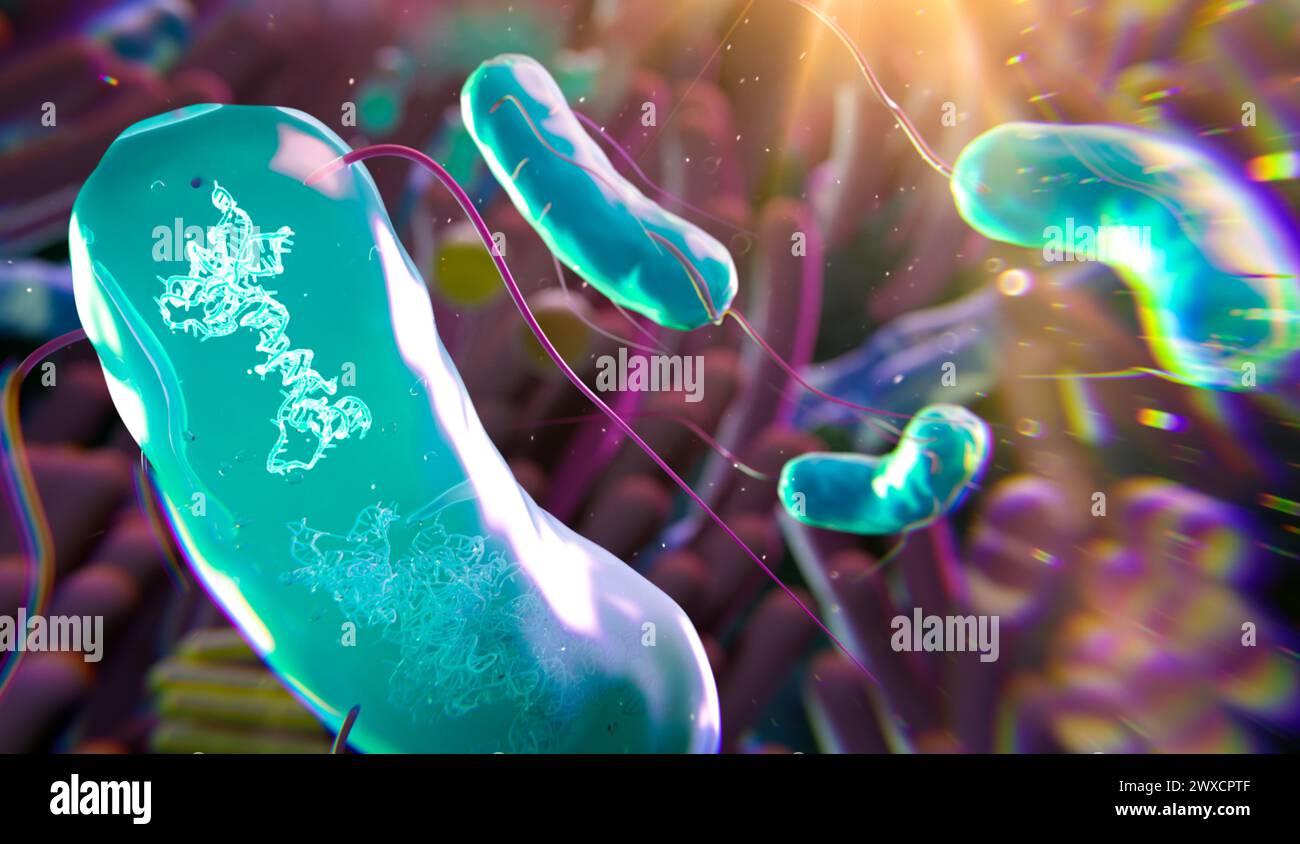 Illustration of RNA (ribonucleic acid) obelisks in human gut bacteria ...