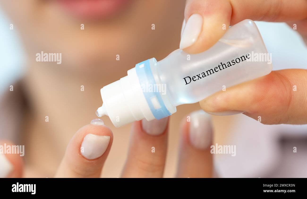 Dexamethasone medical drops, conceptual image. A potent corticosteroid ...