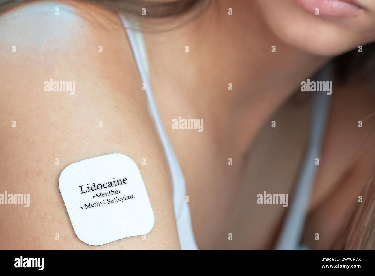 Lidocaine and menthol and methyl salicylate transdermal patch, conceptual image. Combination ...