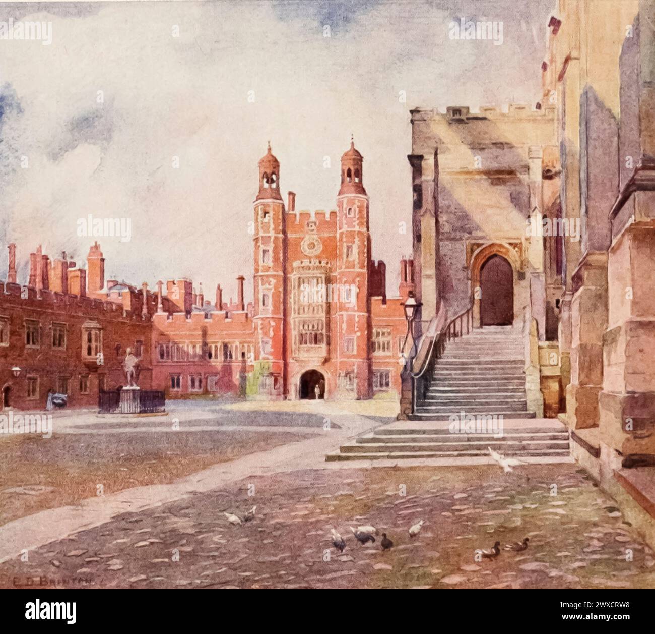 Illustration of the schoolyard, Chapel Steps, and Lupton's Tower ...