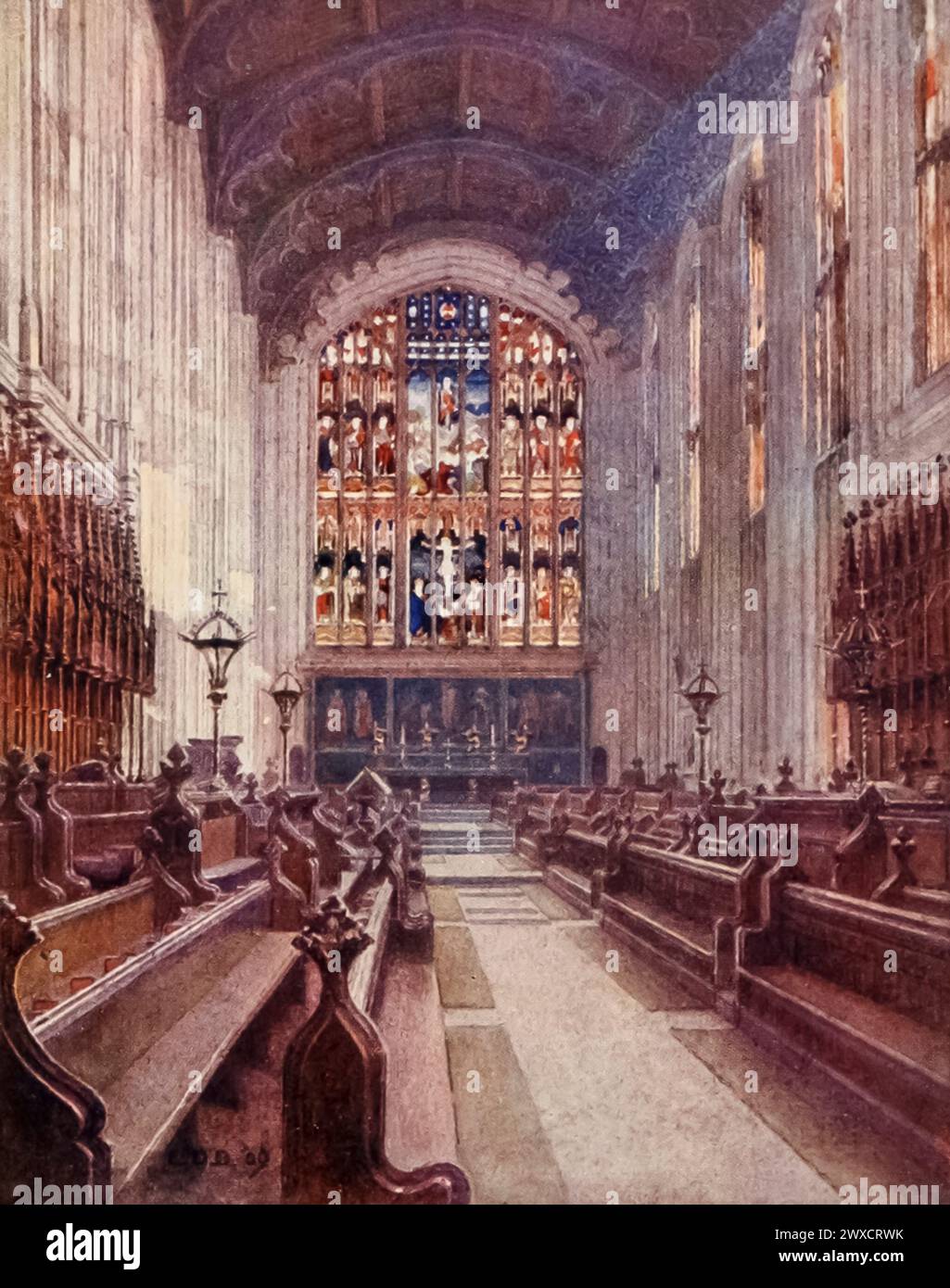 Illustration of the Upper Chapel east window at Eton College, UK ...