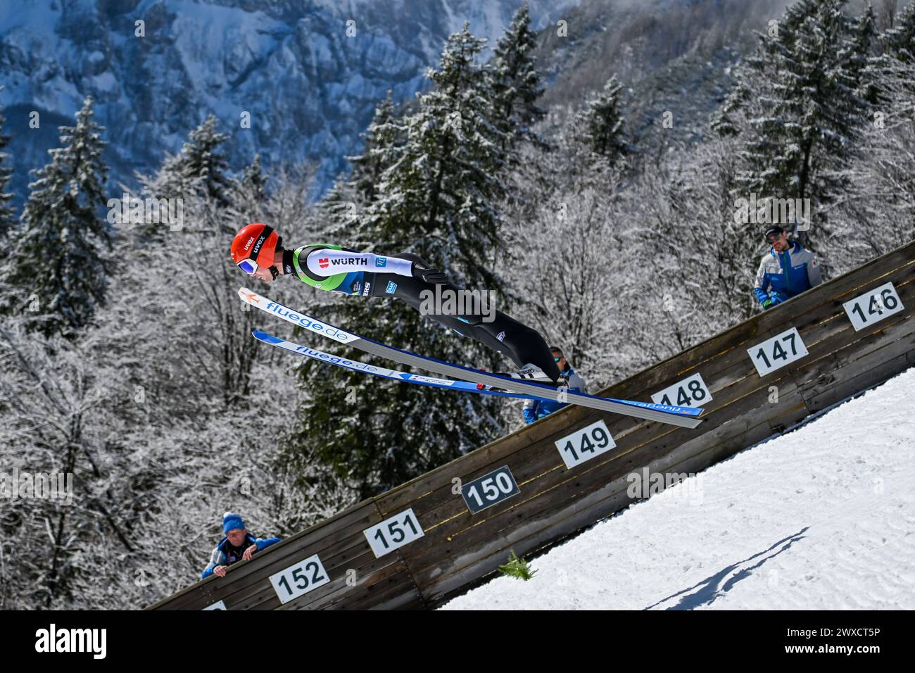 Planica, Slovenia. 24th Mar, 2024. Stephan Leyhe of Germany in action ...