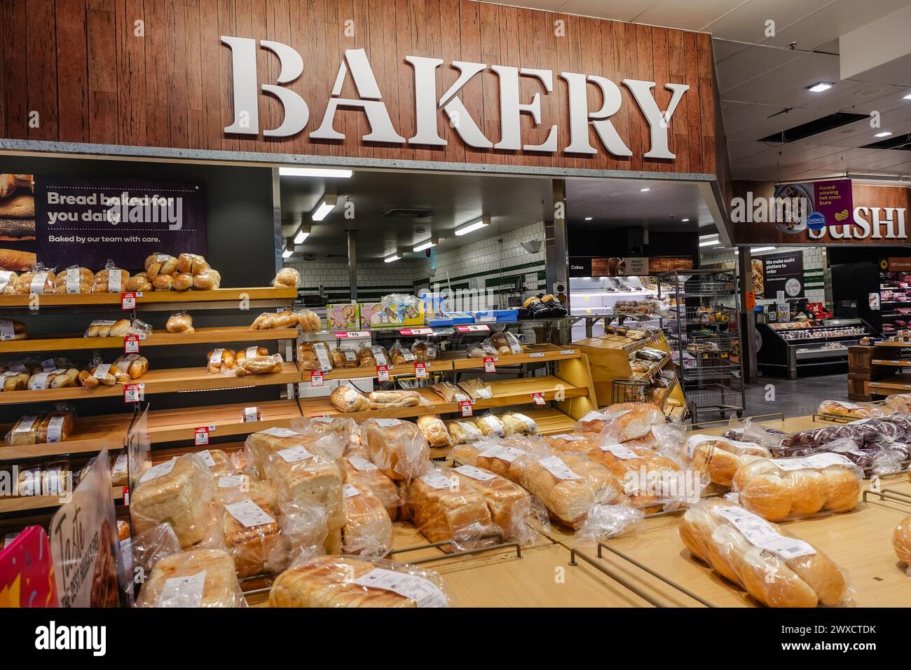bakery section inside a supermarket or grocery store in Australia Stock ...
