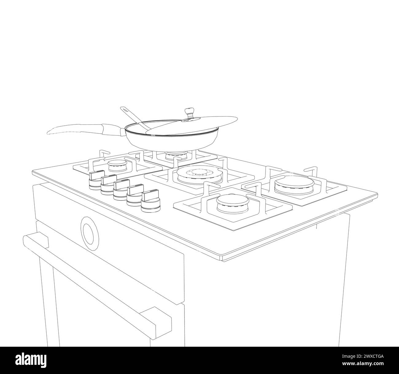 Contour of gas stove and hood. Outline oven vector illustration on ...