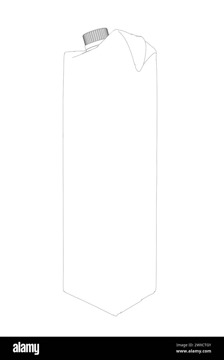 Vector illustration linear, tetrapack of milk or juice, drawn line ...