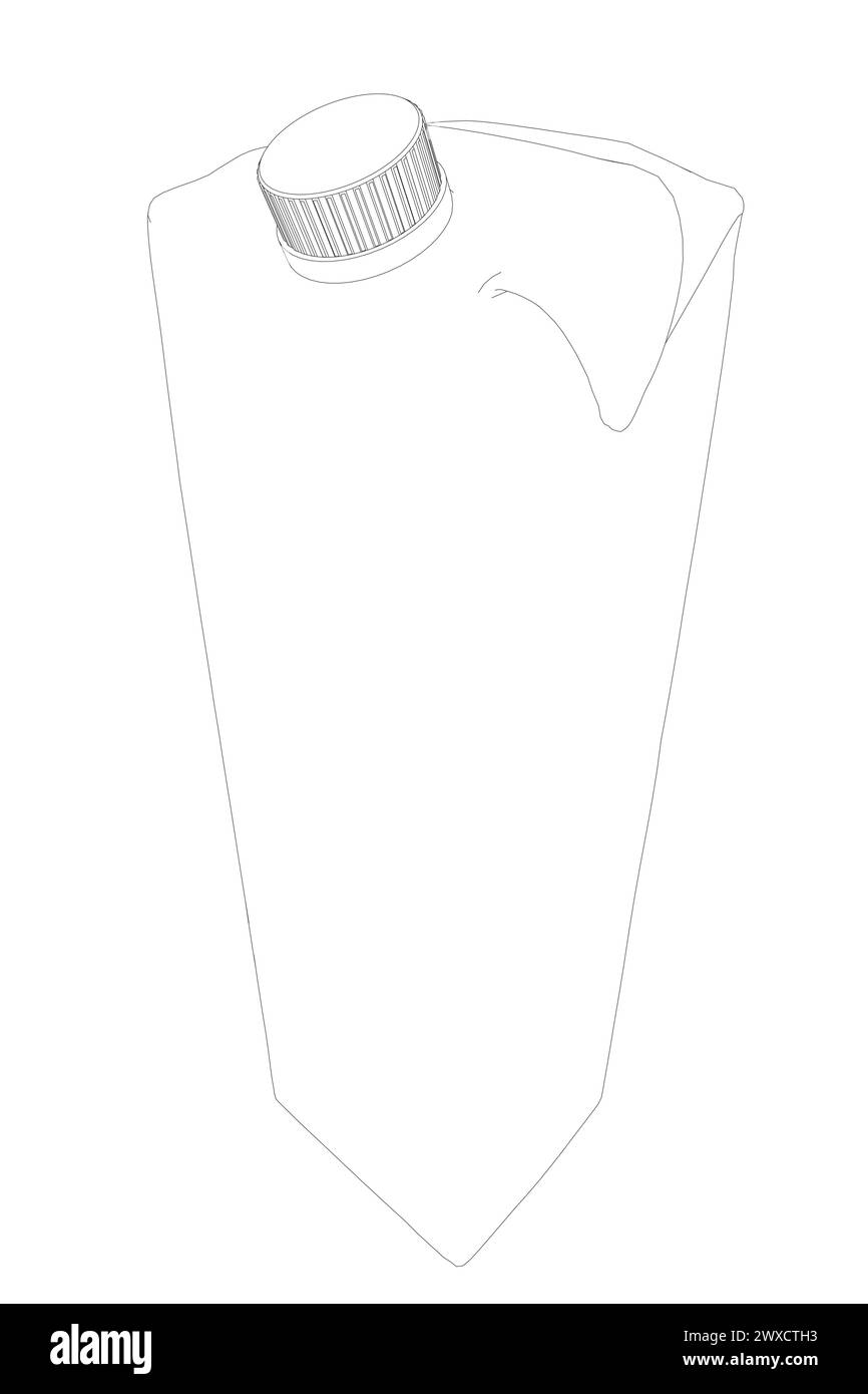 Vector illustration linear, tetrapack of milk or juice, drawn line ...