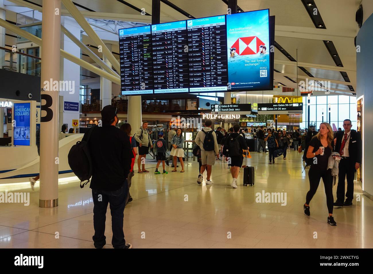 people checking the flight status board inside sydney airport Stock ...