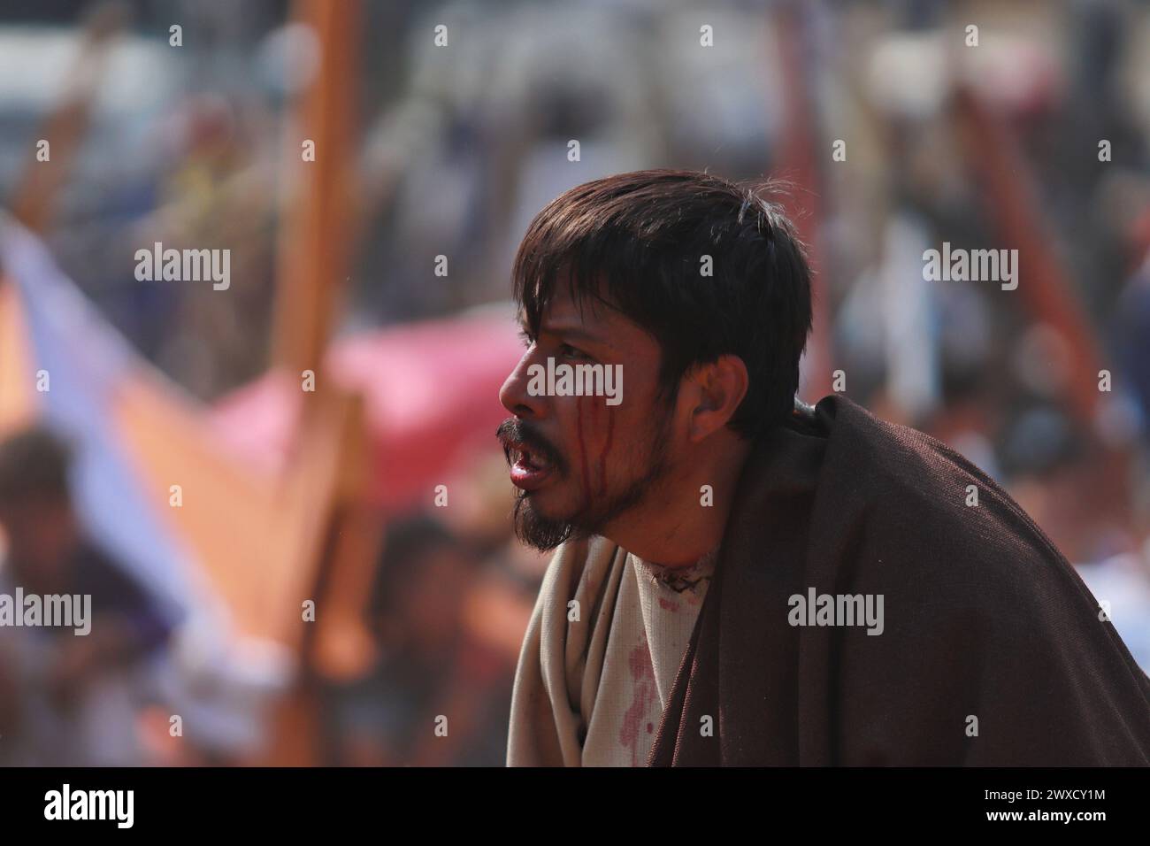 Mexico City, Mexico. 29th Mar, 2024. An actor representing Judas takes ...