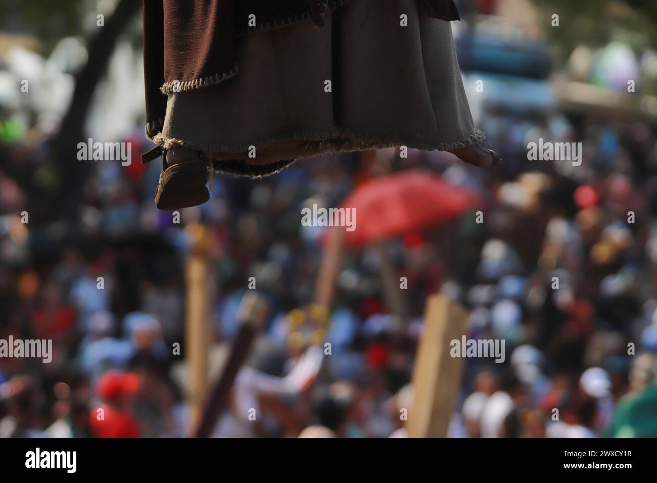 Mexico City, Mexico. 29th Mar, 2024. An actor representing Judas takes ...