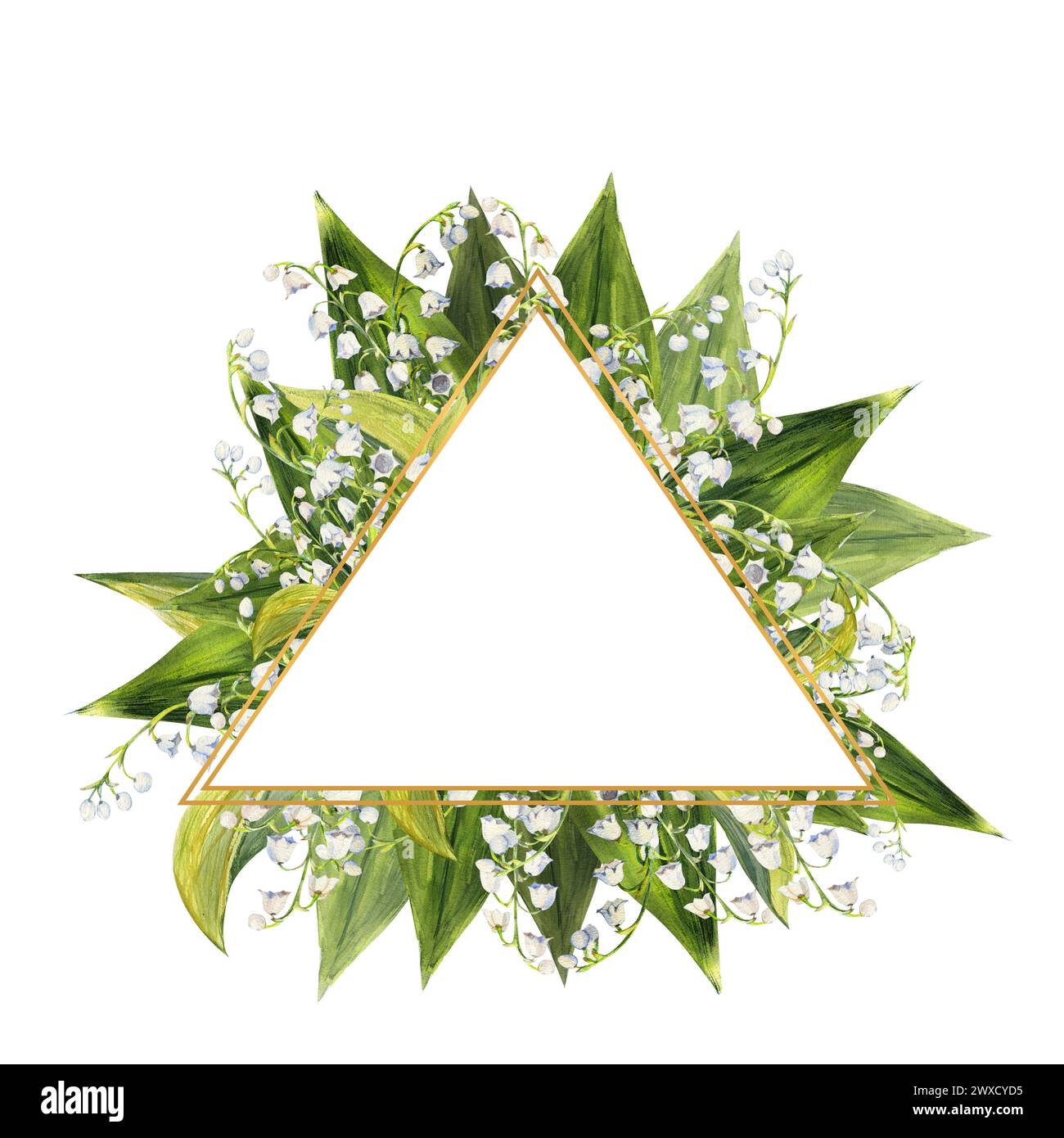 Wreath of spring flowers of lilies of the valley. Hand-drawn watercolor ...