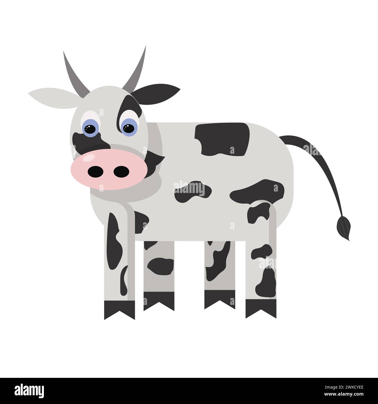 Cute simple cow in cartoon style. Vector illustration isolated on white ...