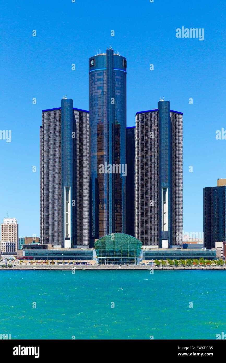 The Renaissance Center in Detroit, Michigan, USA, seen from the Detroit ...