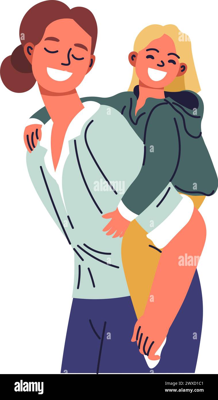 Daughter sitting on mother back, mom kid playing Stock Vector Image ...