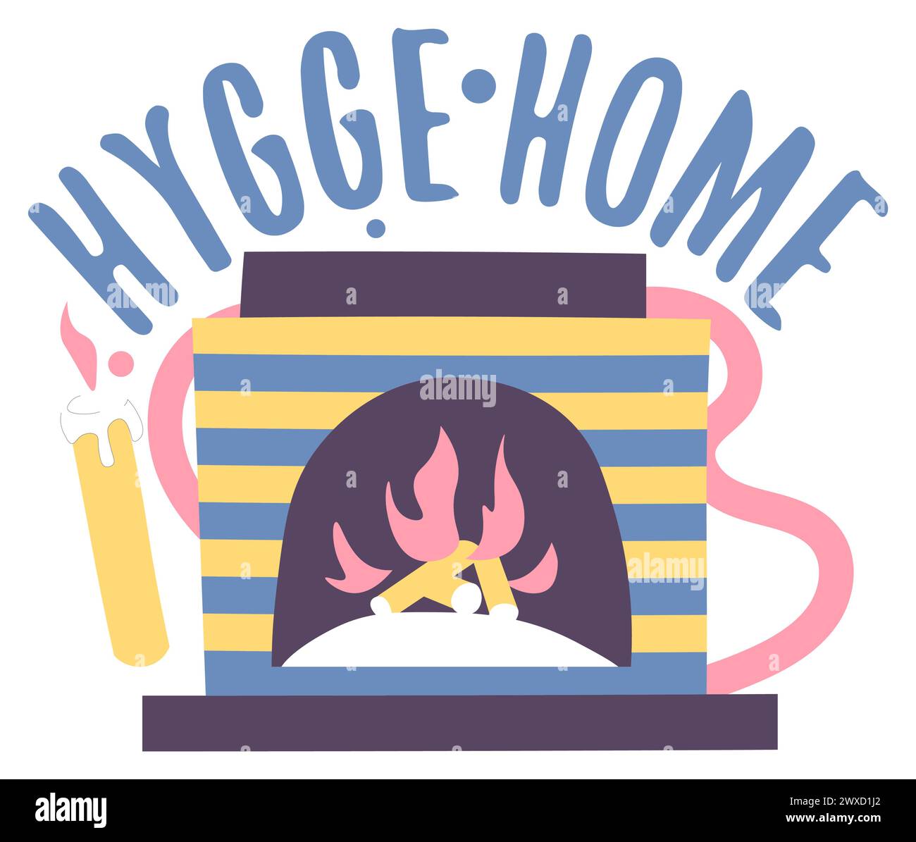 Hygge home, fireplace with flames and logs vector Stock Vector Image ...
